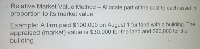 Solved o Relative Market Value Method - Allocate part of the | Chegg.com