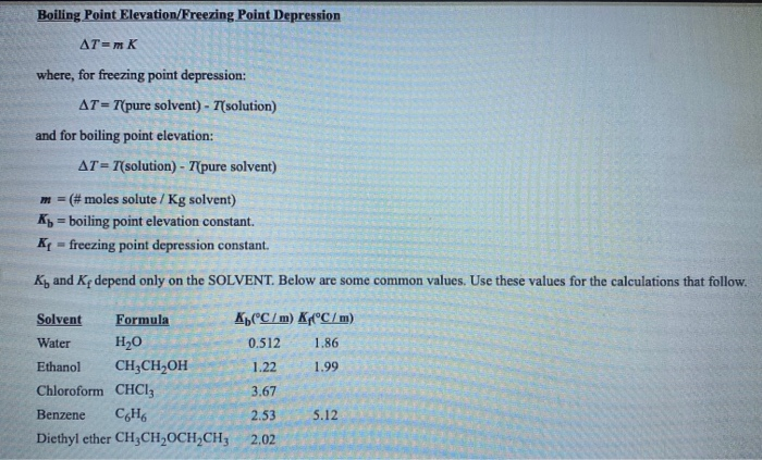 Solved Boiling Point Elevation/Freezing Point Depression | Chegg.com