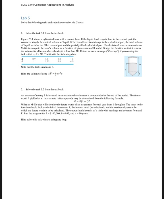 Solved COSC 3344 Computer Applications in Analysis Lab 5 | Chegg.com