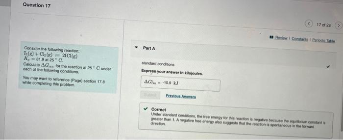 Solved Consider the following reaction: Part A I2(g)+Cl2( | Chegg.com