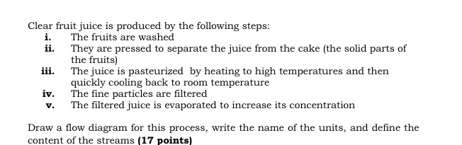 Solved Clear fruit juice is produced by the following | Chegg.com