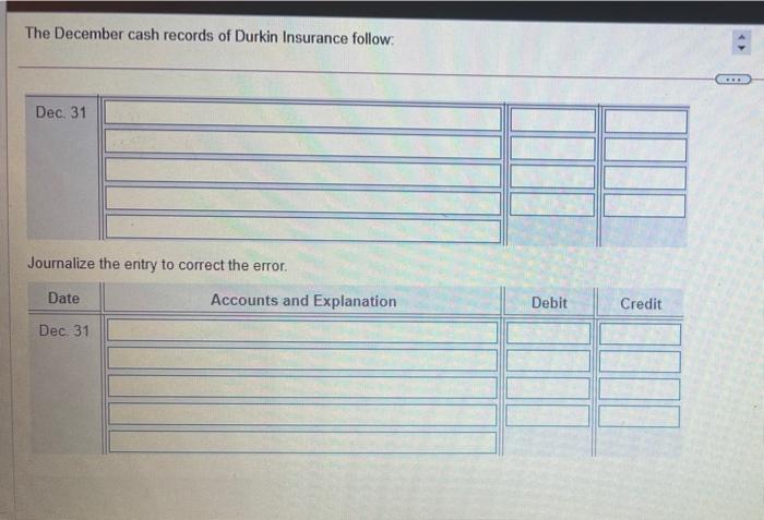 Solved The December cash records of Durkin Insurance follow | Chegg.com