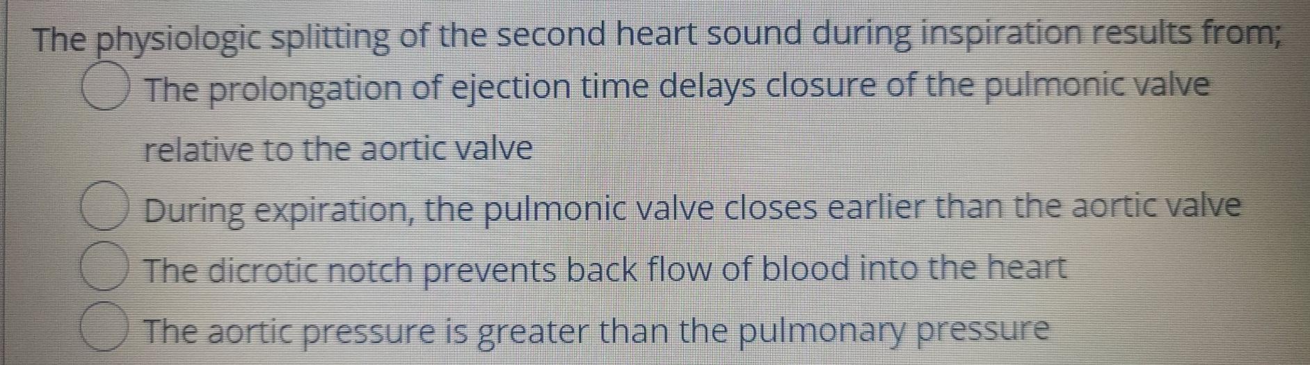 Solved The physiologic splitting of the second heart sound | Chegg.com