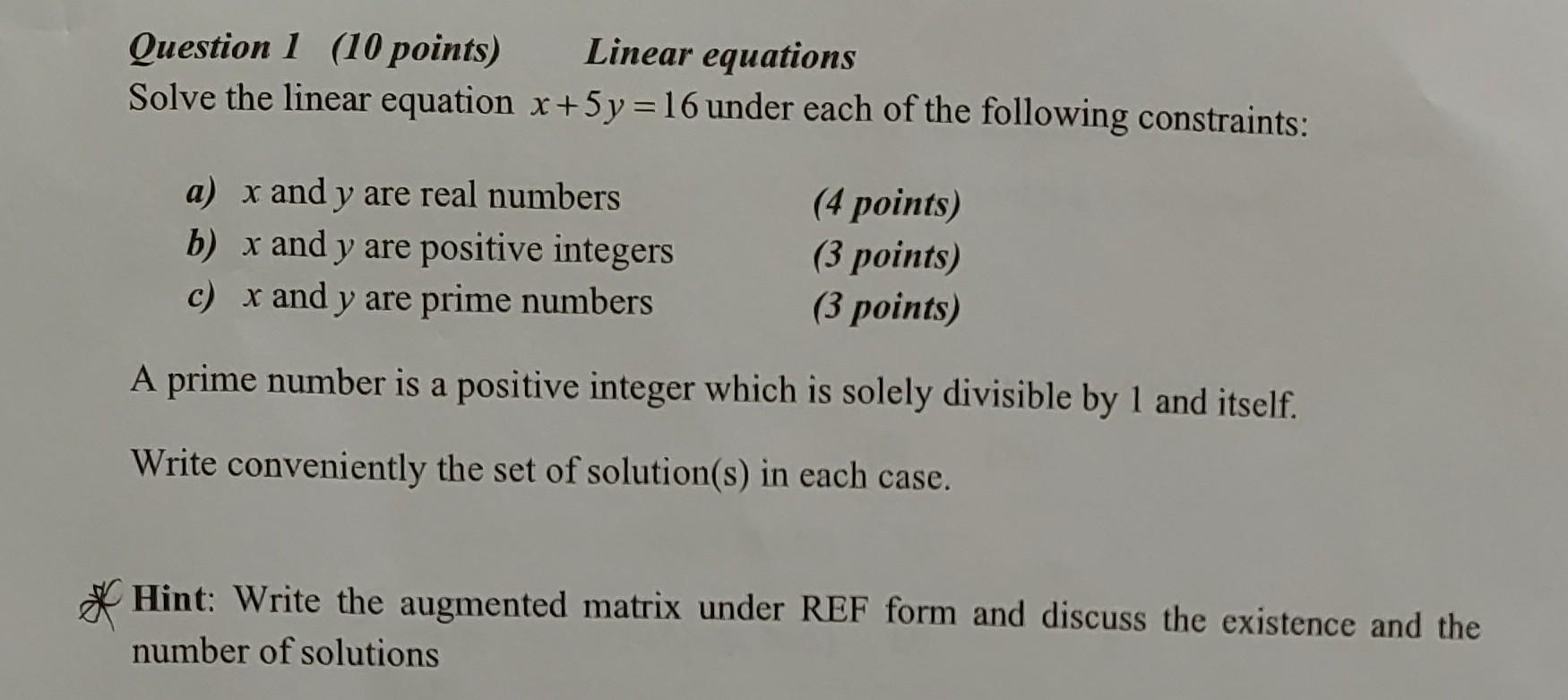 Solved Question 1 (10 points) Linear equations Solve the | Chegg.com