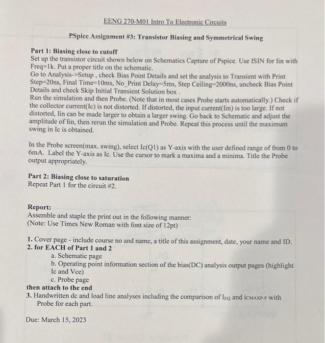 EENG 270-M01 Intro To Electronic Circuits PSpice | Chegg.com
