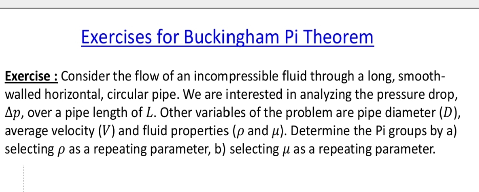 Solved Exercises for Buckingham Pi TheoremExercise : | Chegg.com