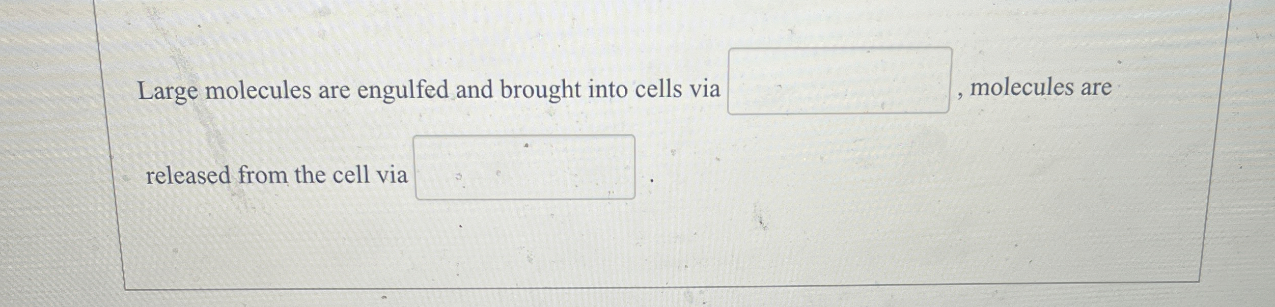 Solved Large molecules are engulfed and brought into cells | Chegg.com