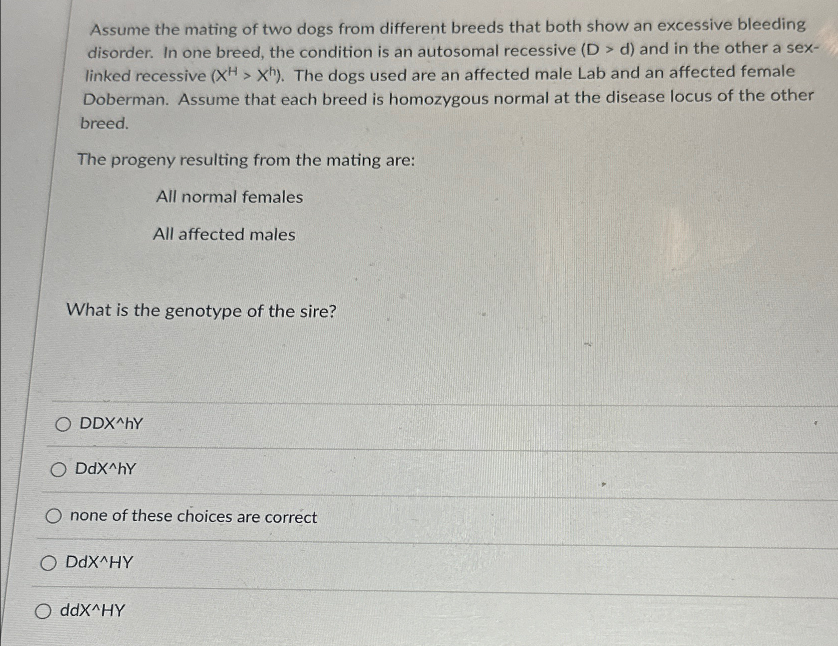Solved Assume the mating of two dogs from different breeds | Chegg.com