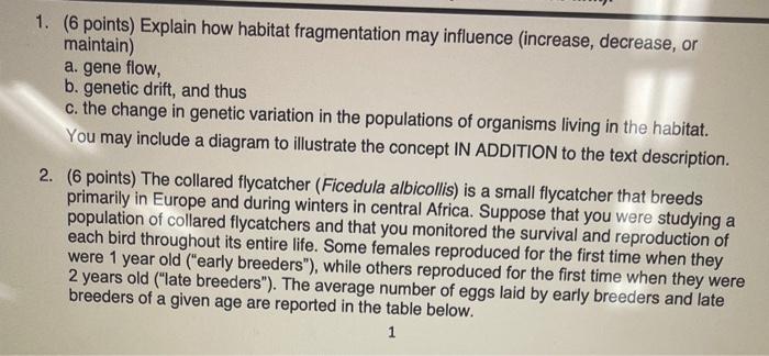 Solved 1. (6 points) Explain how habitat fragmentation may | Chegg.com