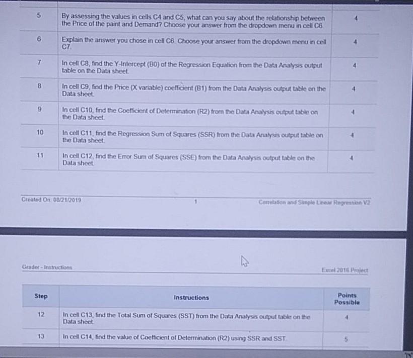 Solved Grader - Instructions Excel 2016 Project Correlation | Chegg.com