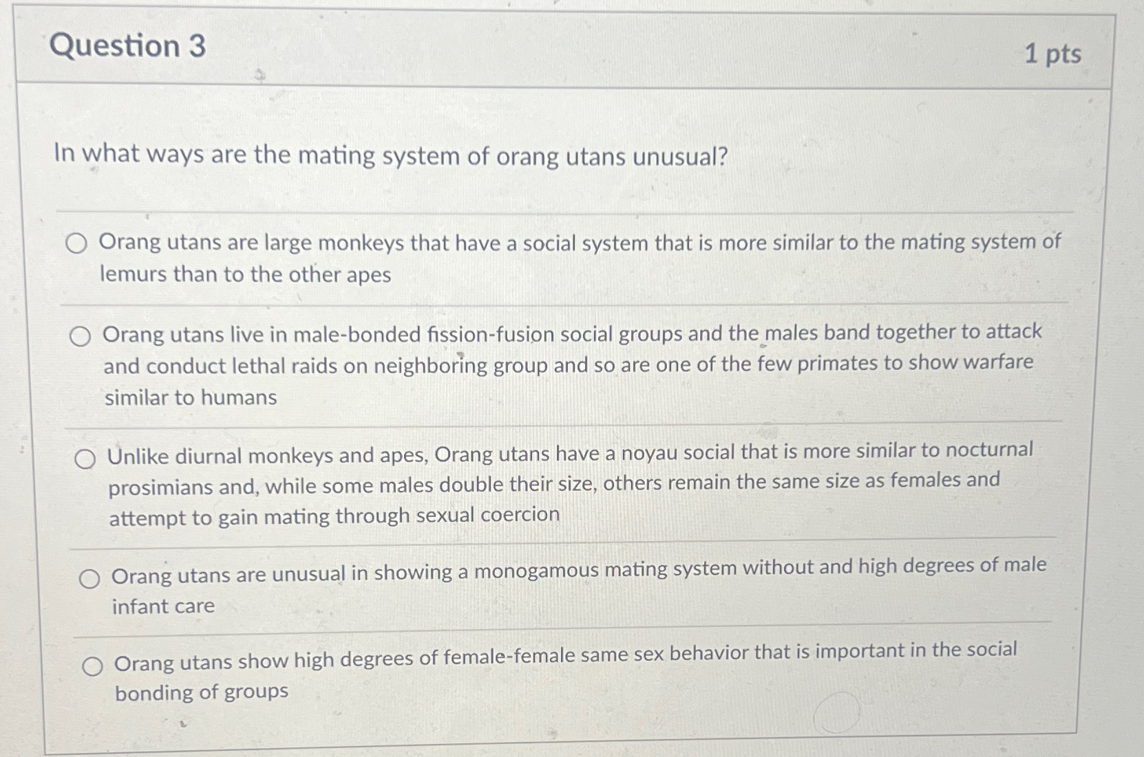 Solved Question 31ptsIn what ways are the mating system of | Chegg.com
