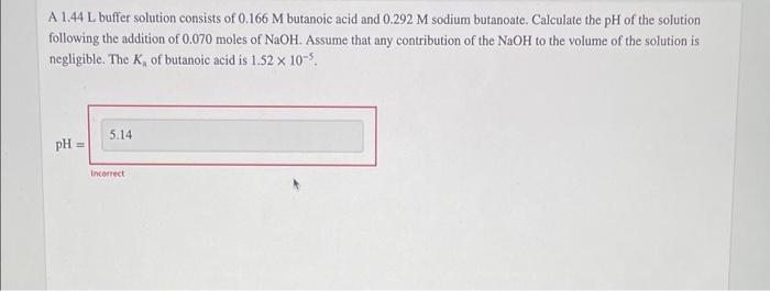 Solved A 1.44 L buffer solution consists of 0.166 M butanoic | Chegg.com