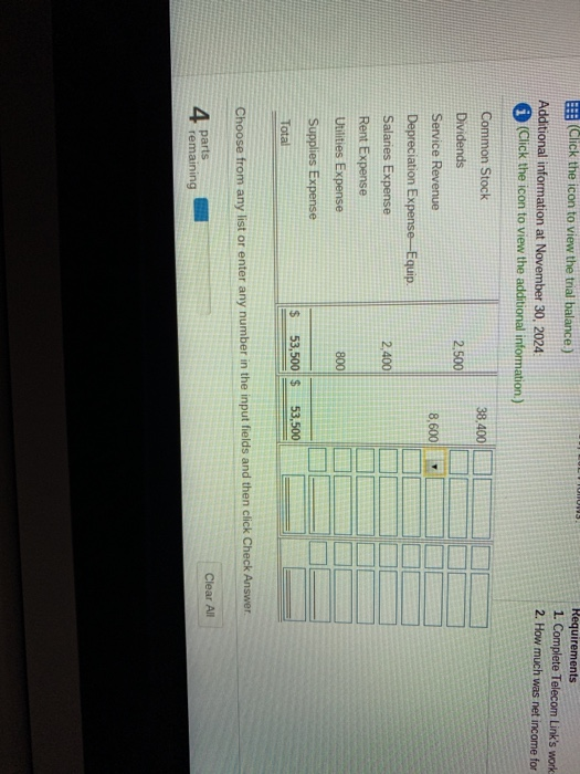 Solved The unadjusted trial balance of Telecom Link at | Chegg.com