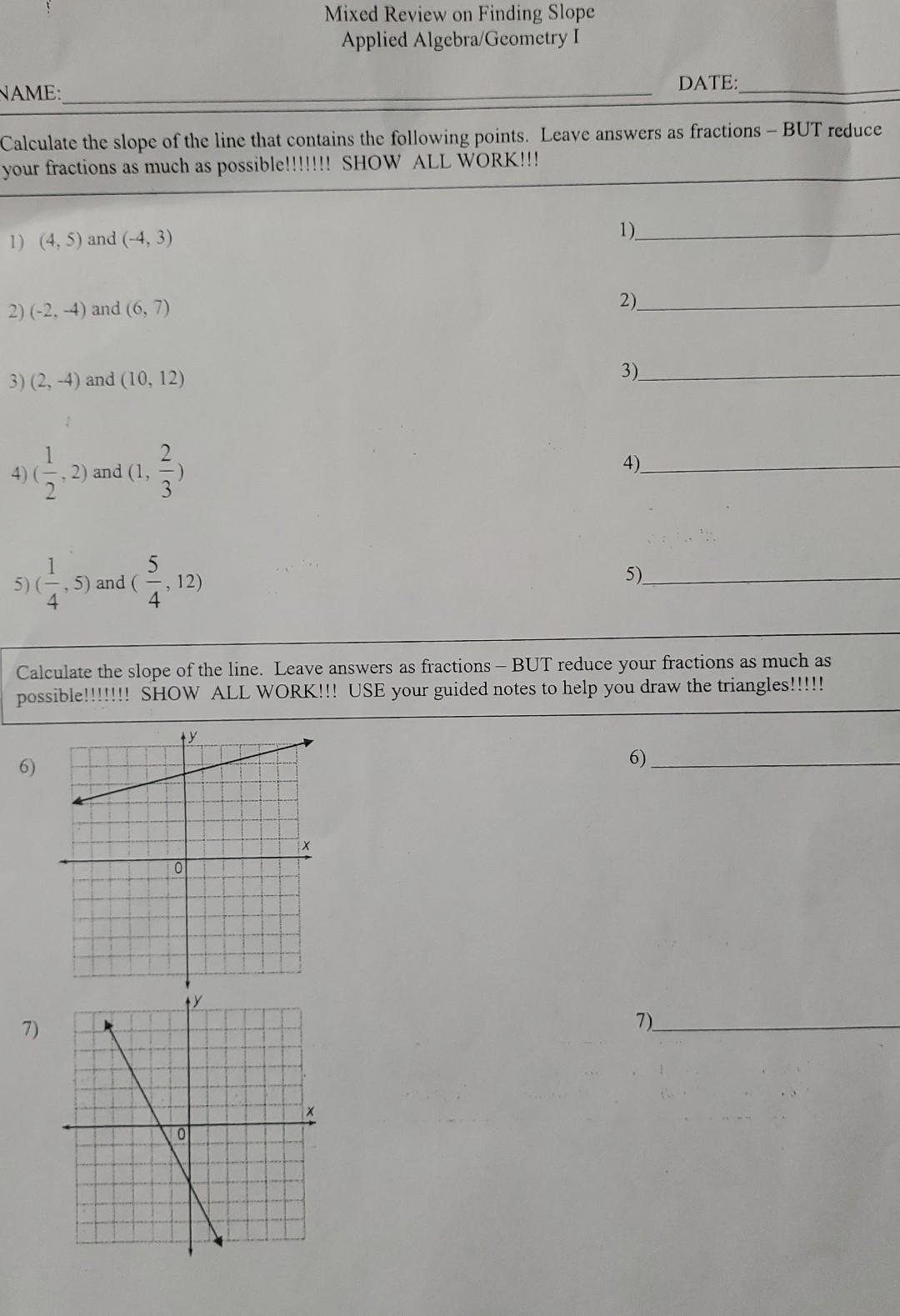 Solved Mixed Review on Finding Slope Applied | Chegg.com