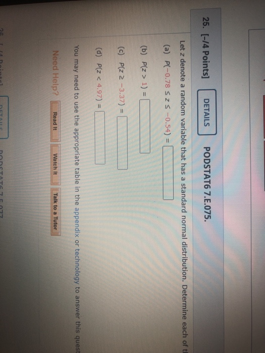 Solved Let z denote a random variable that has a standard | Chegg.com
