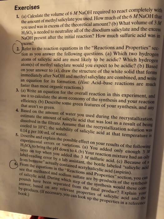 Solved Exercises 1. (a) Calculate the volume of 6 M NaOH | Chegg.com