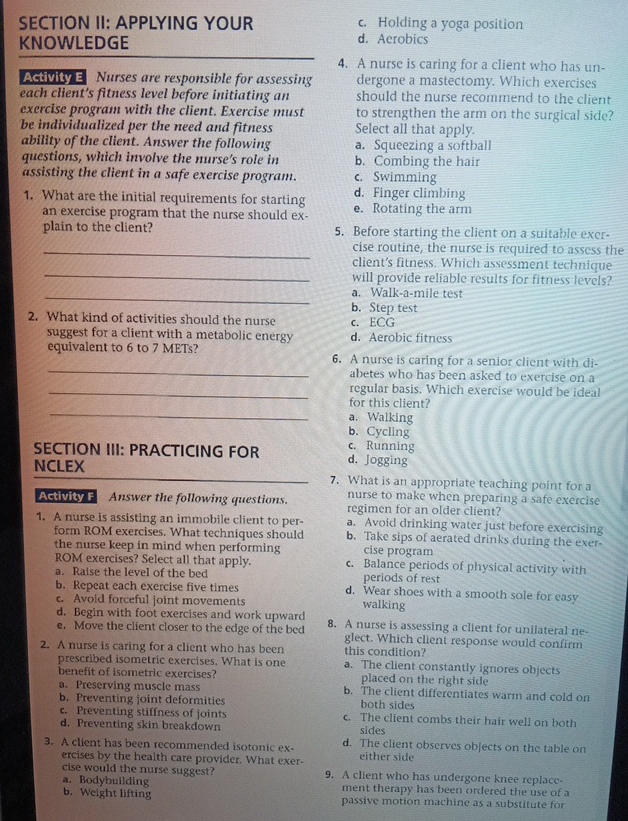 Solved SECTION II: APPLYING YOUR KNOWLEDGEActivity E Nurses | Chegg.com