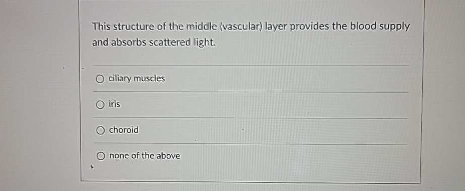 Solved This structure of the middle (vascular) ﻿layer | Chegg.com