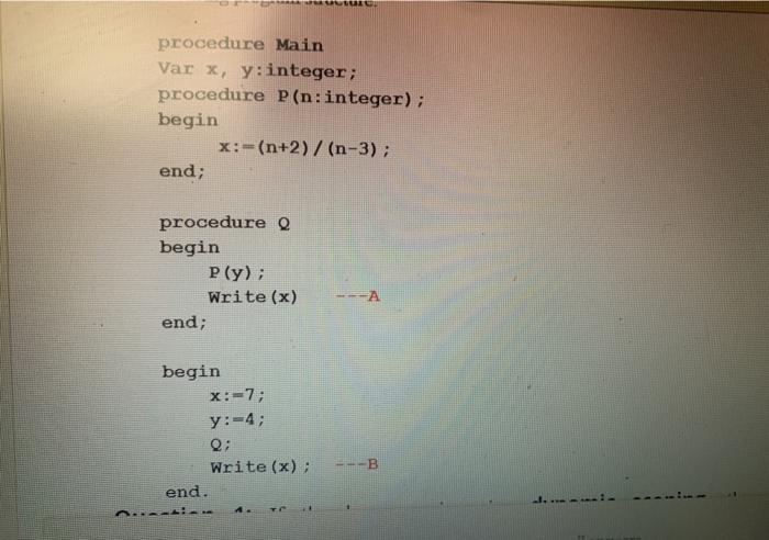 Solved LULUI procedure Main Var x, y:integer; procedure | Chegg.com