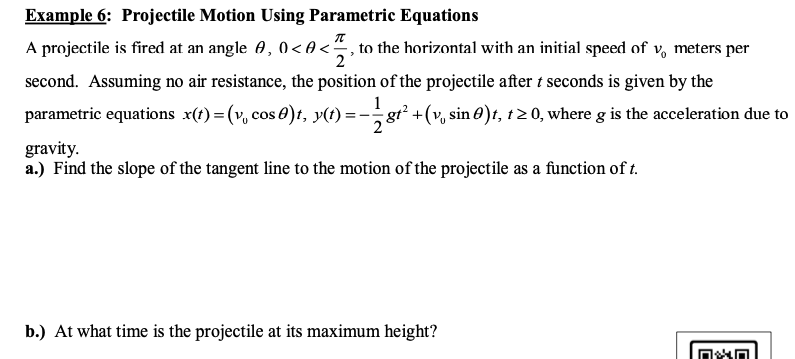 Solved Example 6: Projectile Motion Using Parametric | Chegg.com