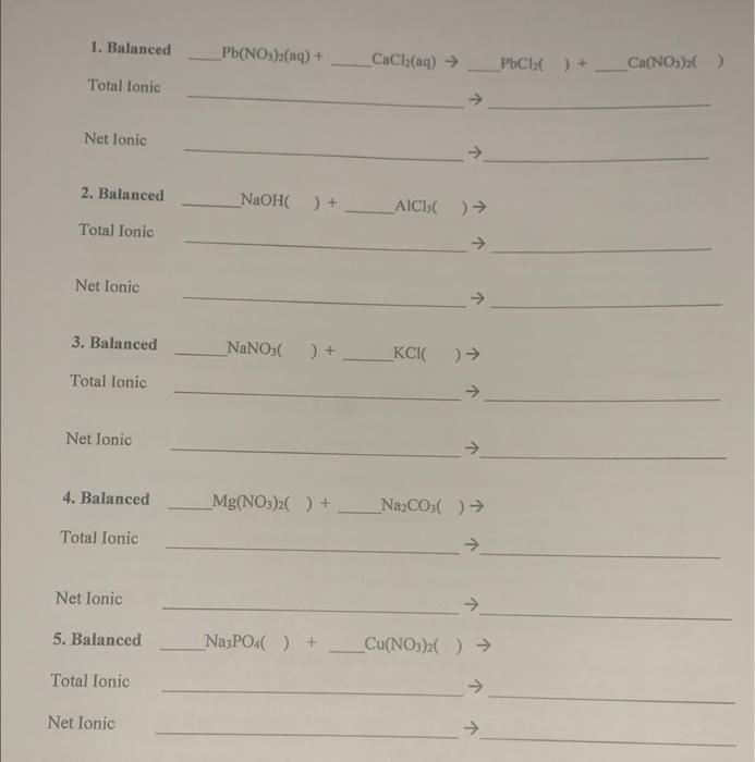 Solved 1. Balanced Total Ionic Net Ionic → 2. Balanced | Chegg.com