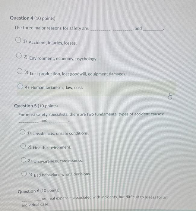Solved The three major reasons for safety are: , and 1) | Chegg.com