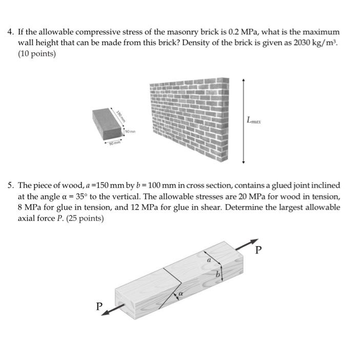 Solved 4. If the allowable compressive stress of the masonry | Chegg.com