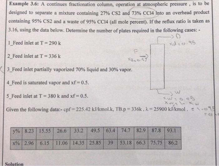 Solved Example 3.6: A continues fractionation column, | Chegg.com