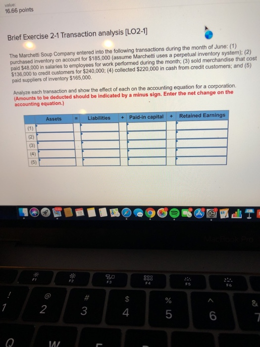 Solved value 16.66 points Brief Exercise 2-1 Transaction | Chegg.com