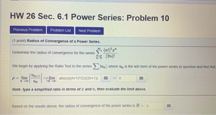 Solved HW 26 Sec. 6.1 Power Series: Problem 10 Previous | Chegg.com