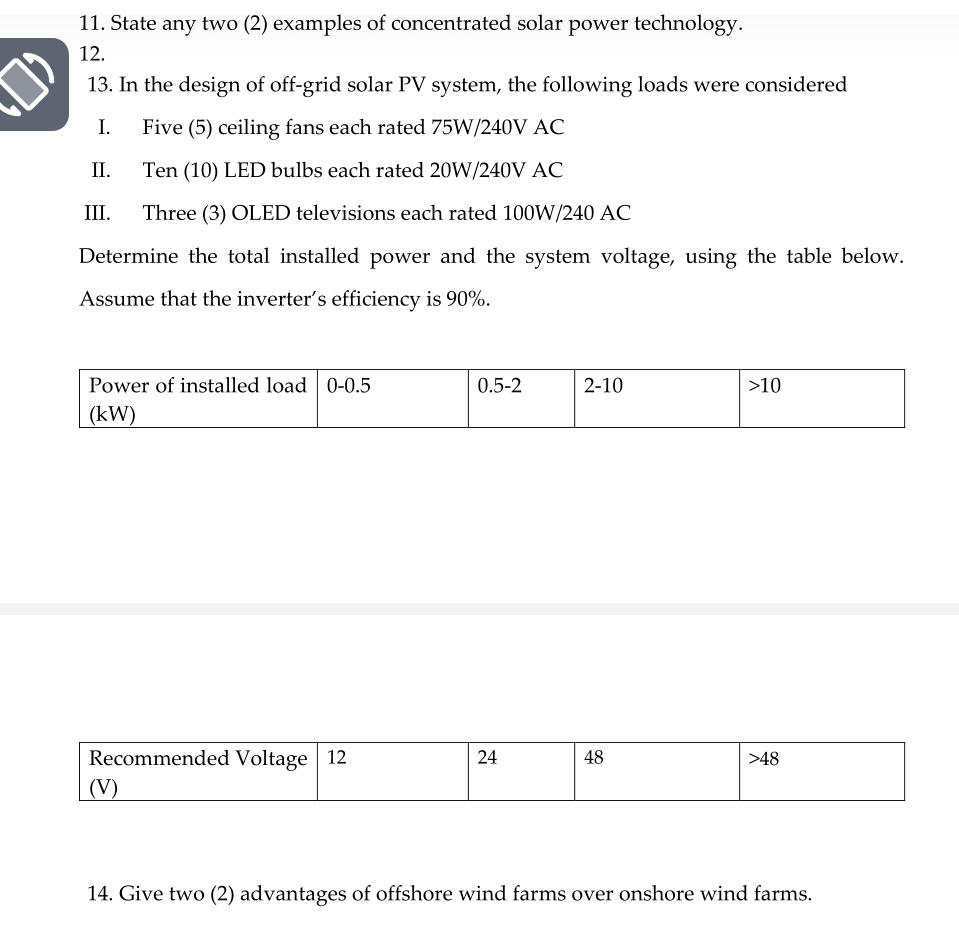 Solved State any two (2) ﻿examples of concentrated solar | Chegg.com