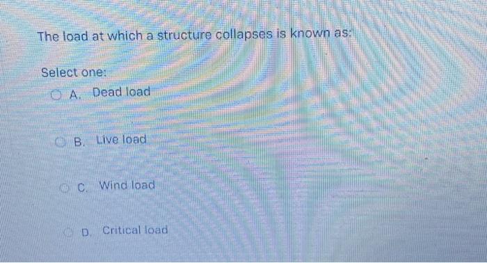 Solved The load at which a structure collapses is known as: | Chegg.com