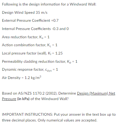 Solved Following is the design information for a Windward | Chegg.com