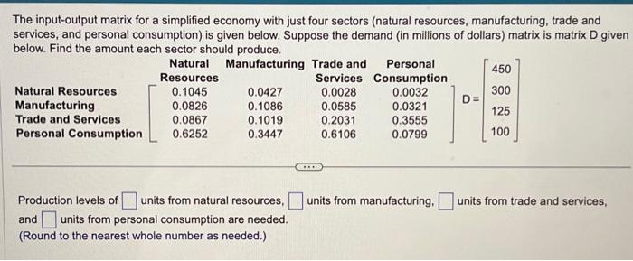 Solved The Input Output Matrix For A Simplified Economy With 