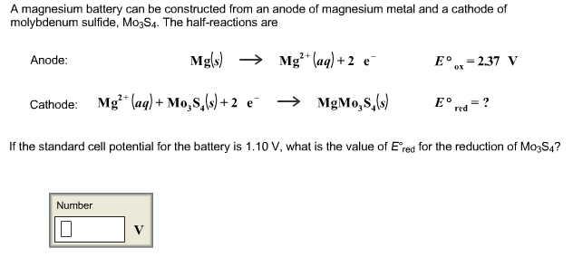 Solved A magnesium battery can be constructed from an anode | Chegg.com