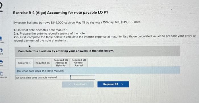 Solved Exercise 9-4 (Algo) Accounting for note payable LO P1 | Chegg.com