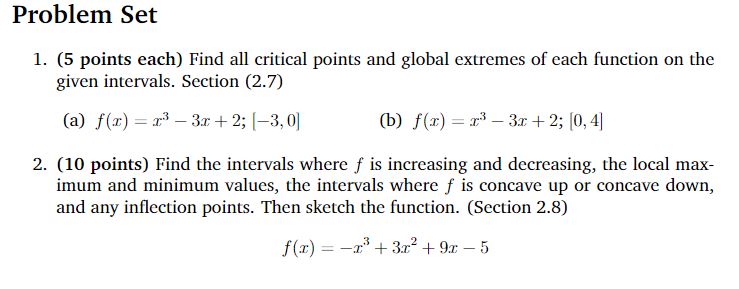Solved Problem Set(5 ﻿points each) ﻿Find all critical points | Chegg.com