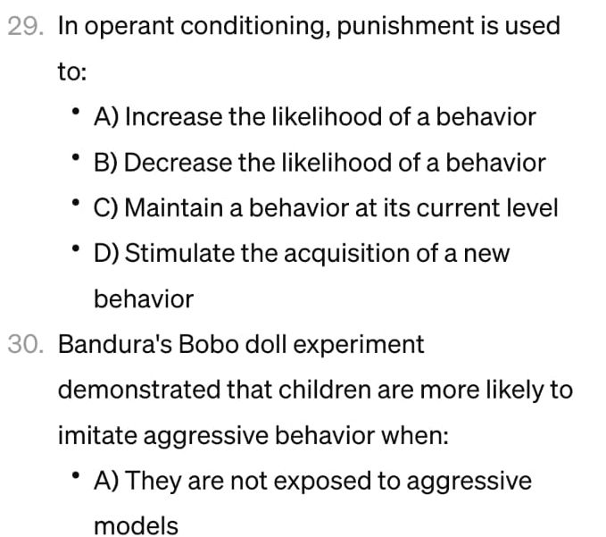 Solved In operant conditioning, punishment is used to:A) | Chegg.com