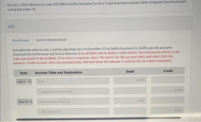 Solved On July 1, 2025, Blossom Co. pays $12,000 to Swifty | Chegg.com