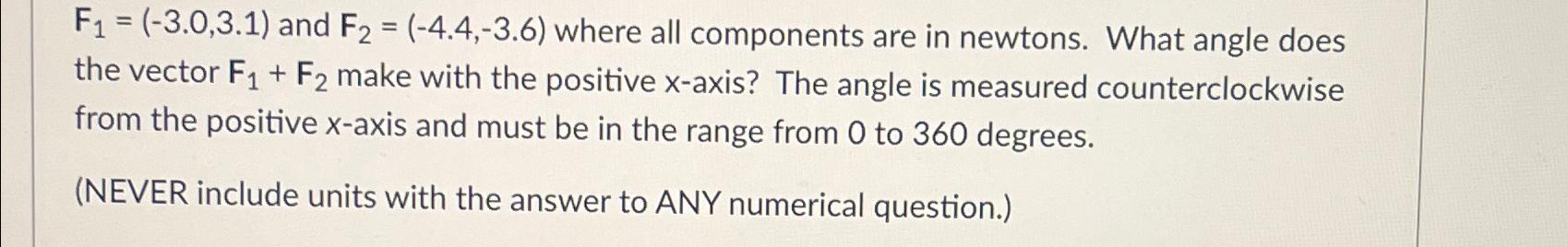 Solved F1=(-3.0,3.1) ﻿and F2=(-4.4,-3.6) ﻿where all | Chegg.com