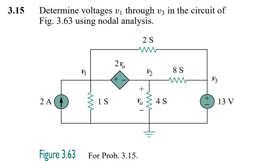 Solved 3.15 ﻿Determine voltages v1 ﻿through v3 ﻿in the | Chegg.com