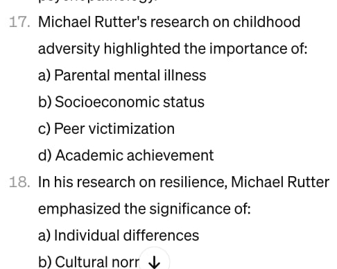 Solved Michael Rutter's research on childhood adversity | Chegg.com