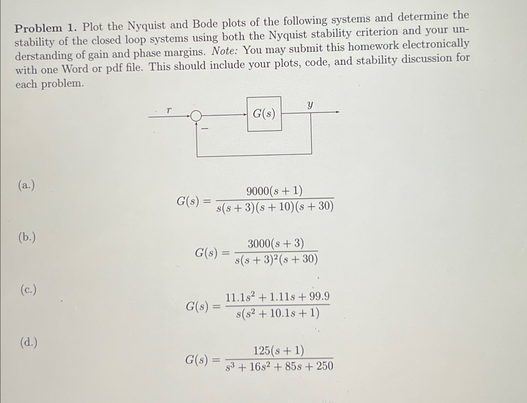 Solved Problem 1. ﻿Plot the Nyquist and Bode plots of the | Chegg.com