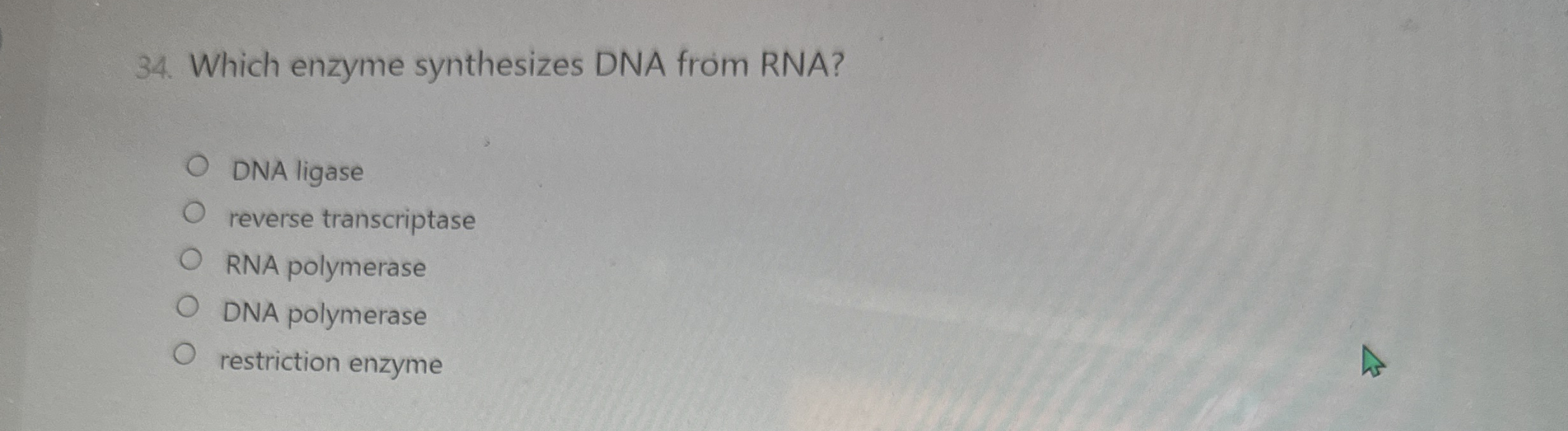 Solved Which enzyme synthesizes DNA from RNA?DNA | Chegg.com