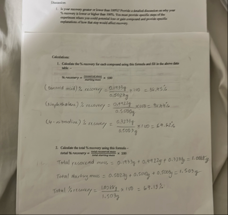 Solved Calculate the % ﻿recovery for each compound using | Chegg.com
