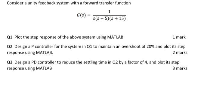 Solved Consider a unity feedback system with a forward | Chegg.com