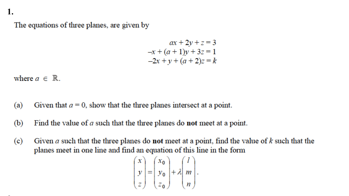 Solved The equations of ﻿three planes, are given | Chegg.com