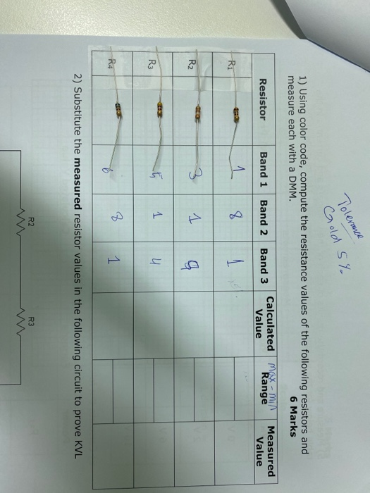 Solved Tolerance Gold 5% 1) Using color code, compute the | Chegg.com