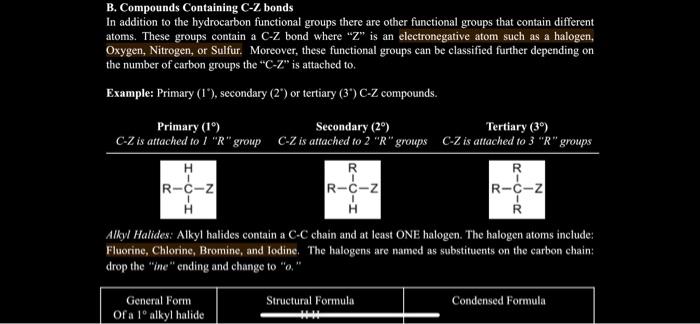 Solved B. Compounds Containing C-Z bonds In addition to the | Chegg.com
