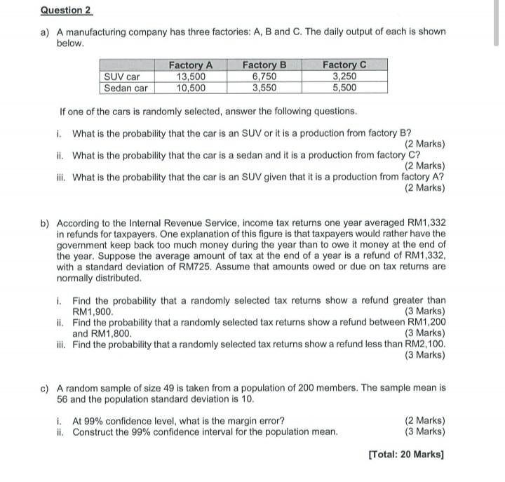 Solved Question 2 a) A manufacturing company has three | Chegg.com
